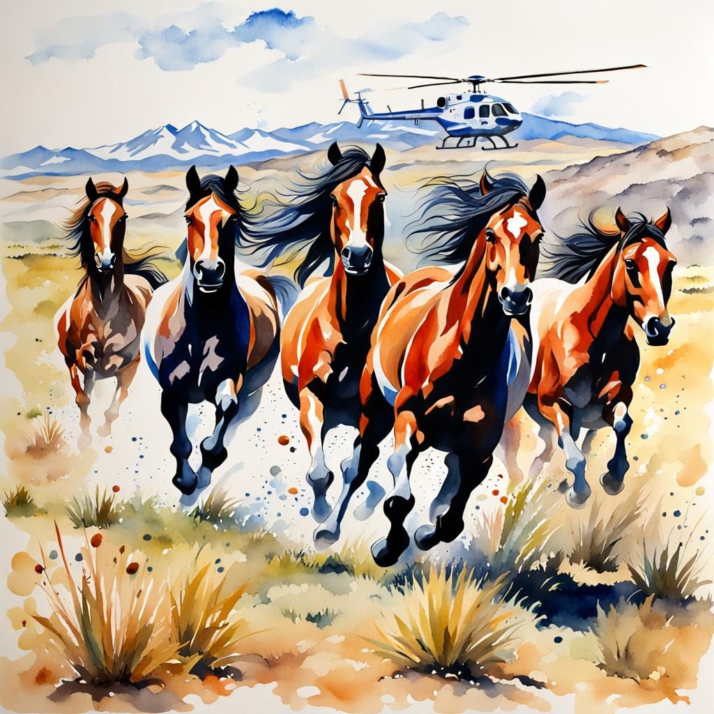 Running for Their Lives: Band of Wild Horses Being Rounded Up by the US ...