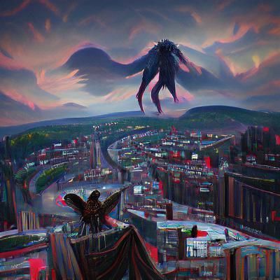 Eldritch Mothman looking down on a city from a rooftop trending on ...
