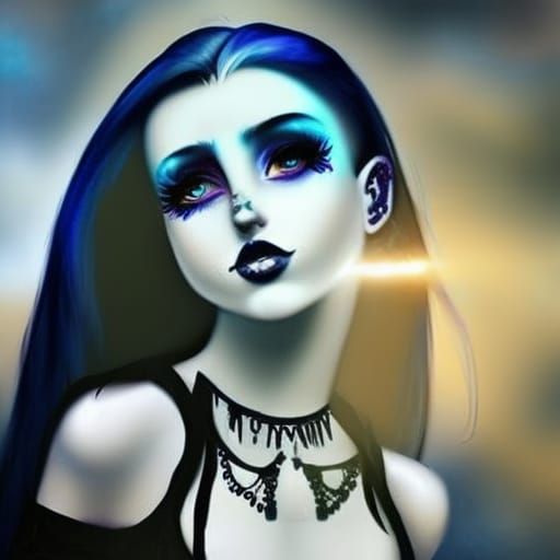 Ethereal gothic young lady with indigo hair and indigo eyeshadow and ...