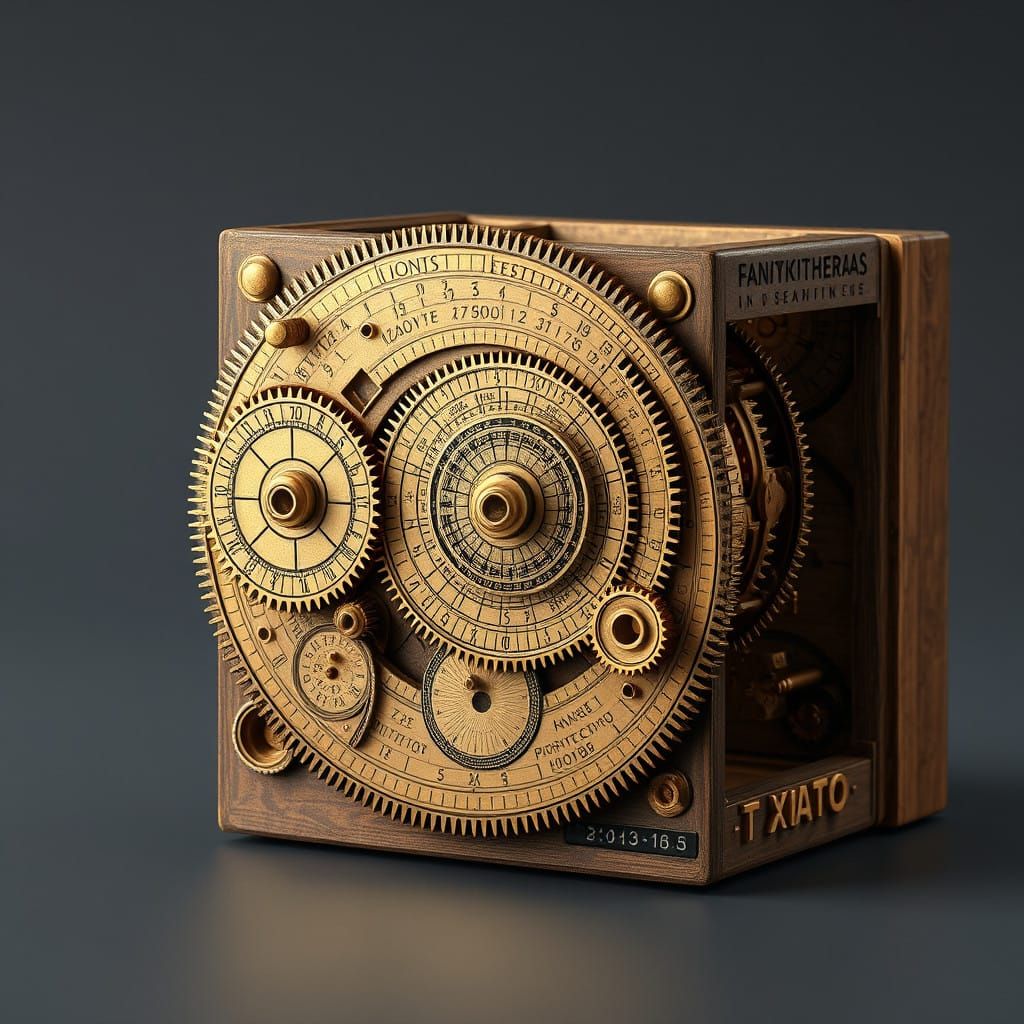 Ancient Greek Bronze Gears in Wooden Frame: Intric... - AI Art