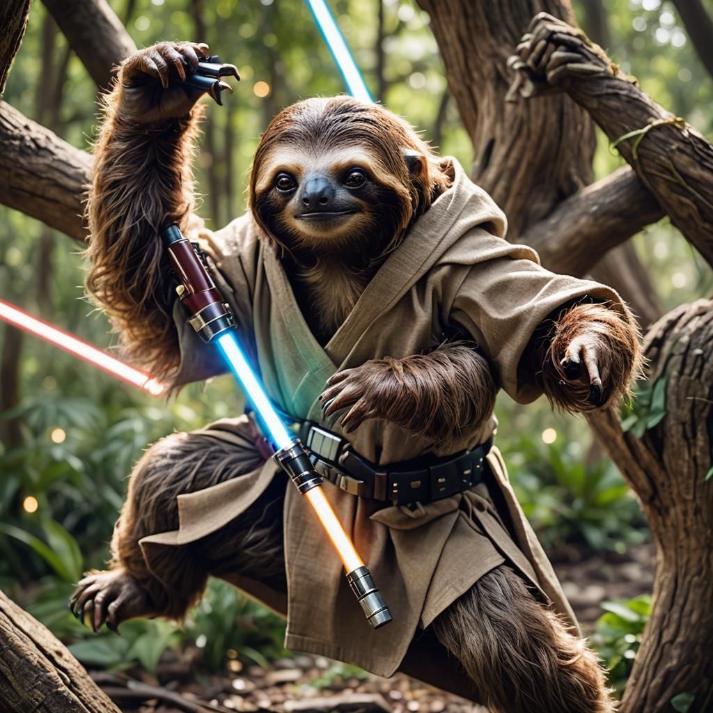 A Jedi sloths with a light sabre he is evil - AI Generated Artwork ...