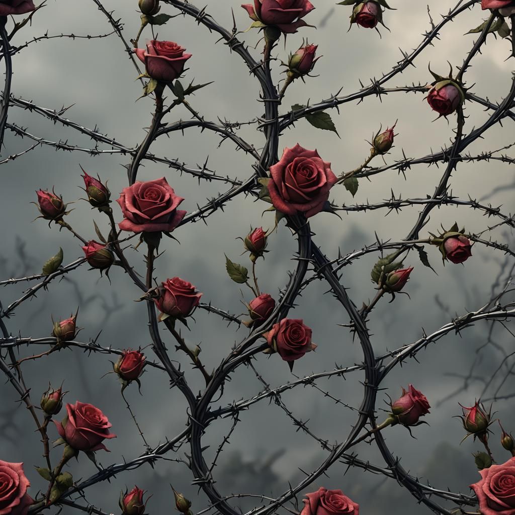 Barbed Wire Roses - AI Generated Artwork - NightCafe Creator