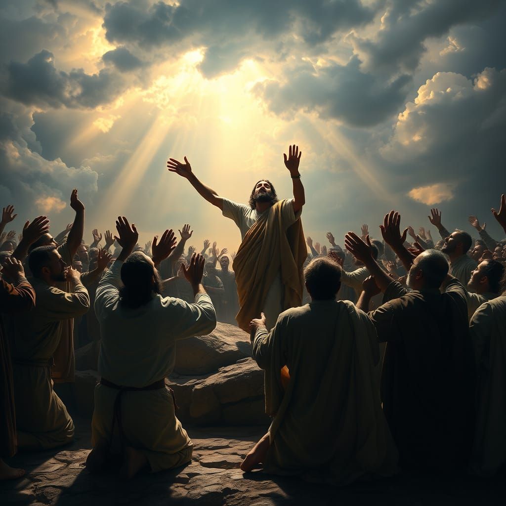 Arte sacro moderno - Jesus Resurrects Lazarus in a Grand, Sw...