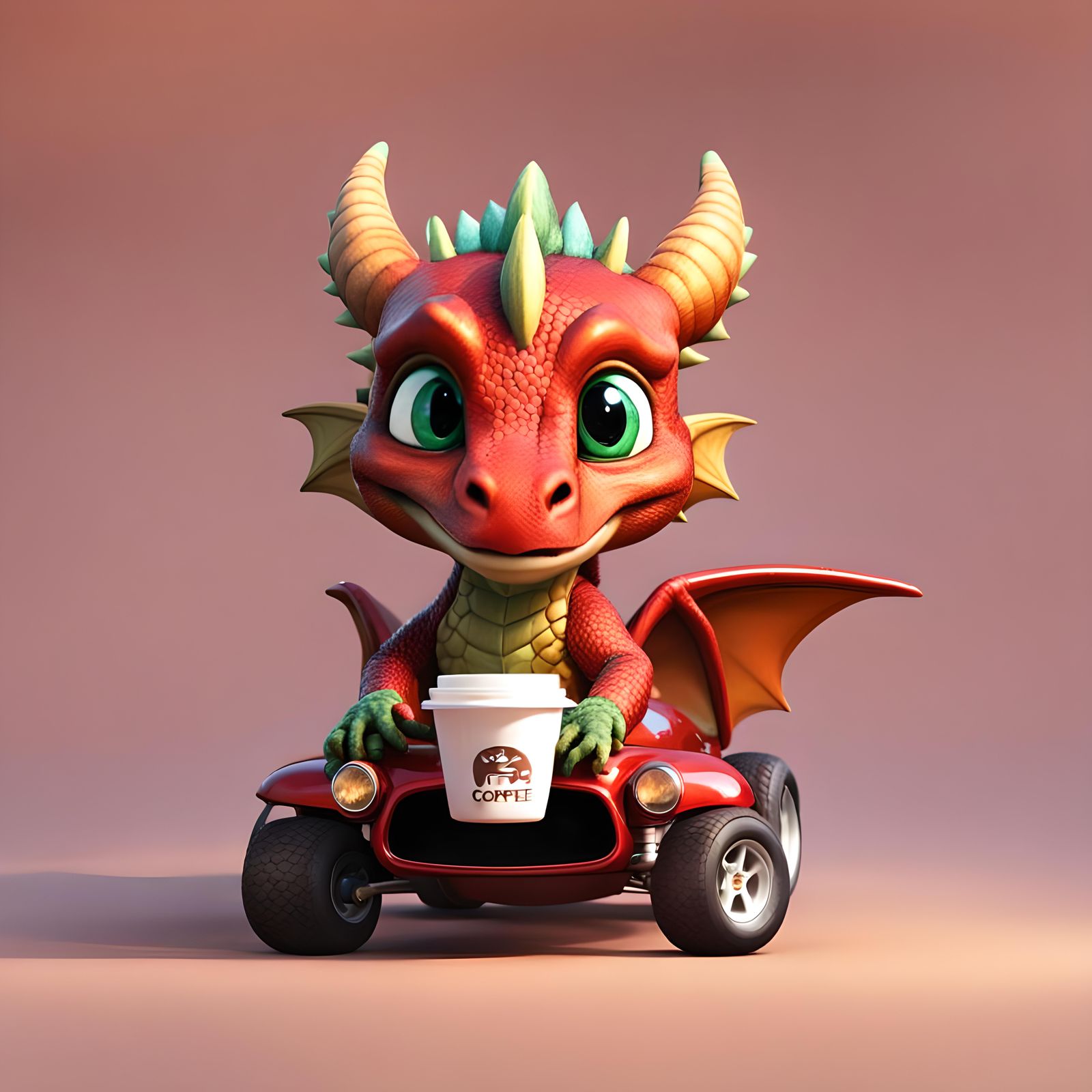 a baby dragon driving a sports car outside a coffee shop - AI Generated ...