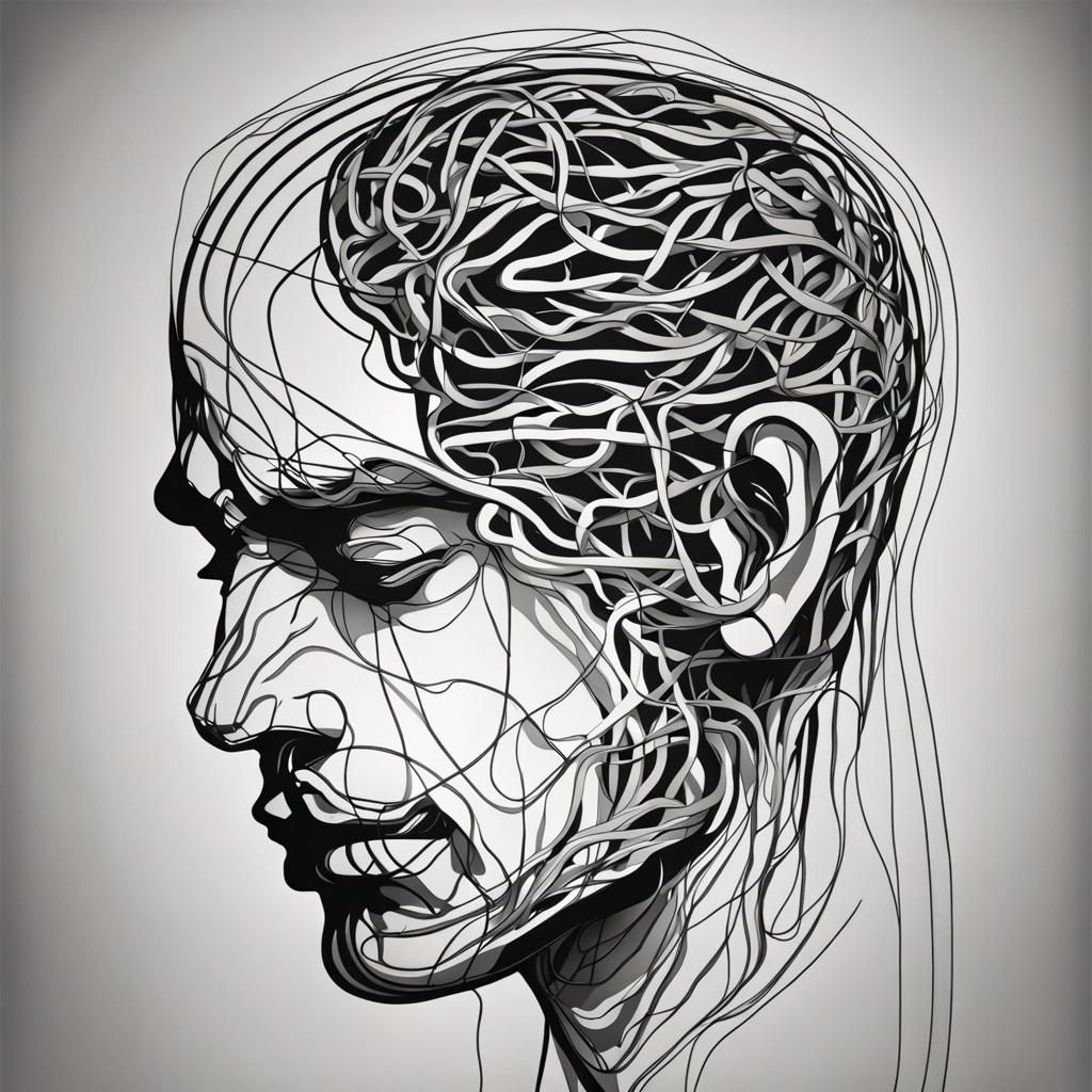 Anxiety - Minimalist Line Art: Tangled Mind Portrait