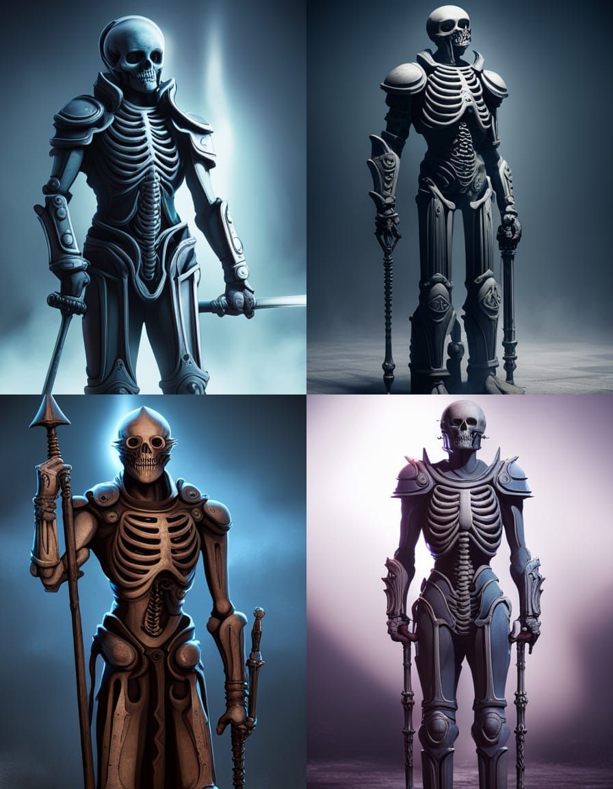 Skeleton warrior wearing armor and holding a sword cool colors H.R ...