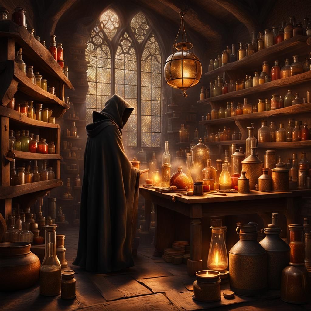 Medieval alchemist's workshop - AI Generated Artwork - NightCafe Creator