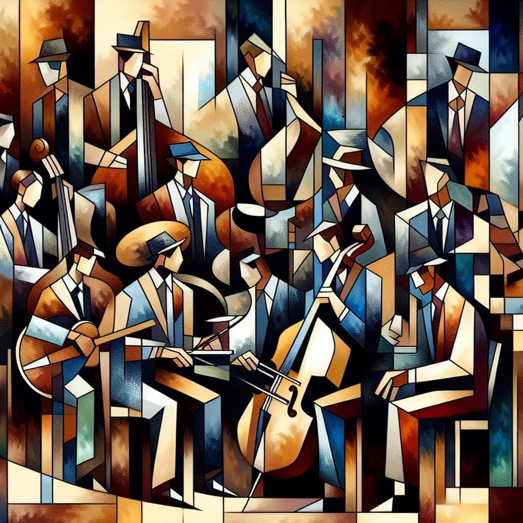 an elegant Cubist masterpiece by depicting a musical ensemble. Use ...