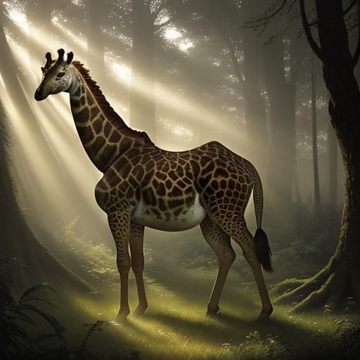 Giraffes and Aliens in Mystical Forest Lore - AI Art