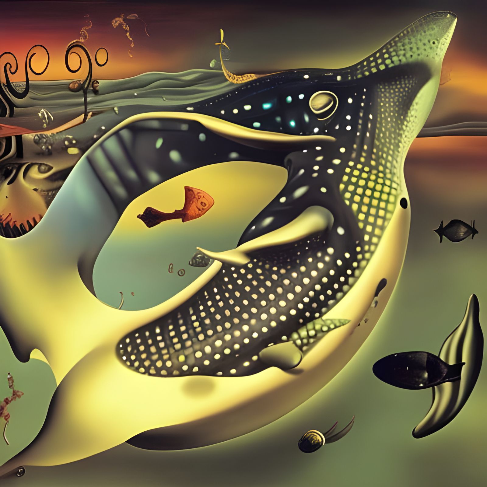 whaleshark with remoras - AI Generated Artwork - NightCafe Creator