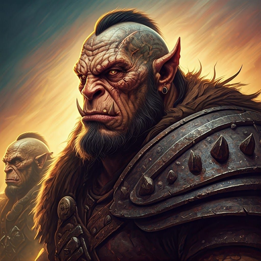 Battle-Hardened Orcs in a Vibrant, Fantastical Lan... - AI Art