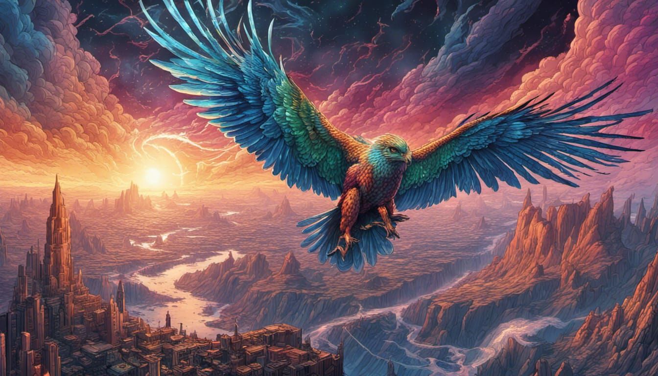 Rainbow Hawk Epic cinematic brilliant stunning intricate meticulously ...