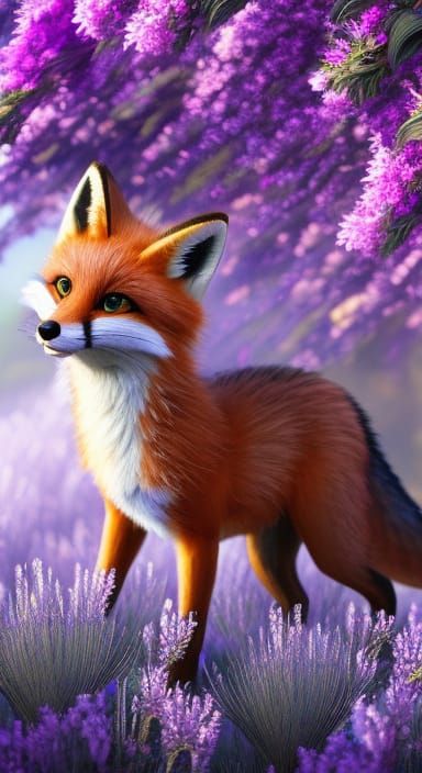 Fox and Lavender - AI Generated Artwork - NightCafe Creator