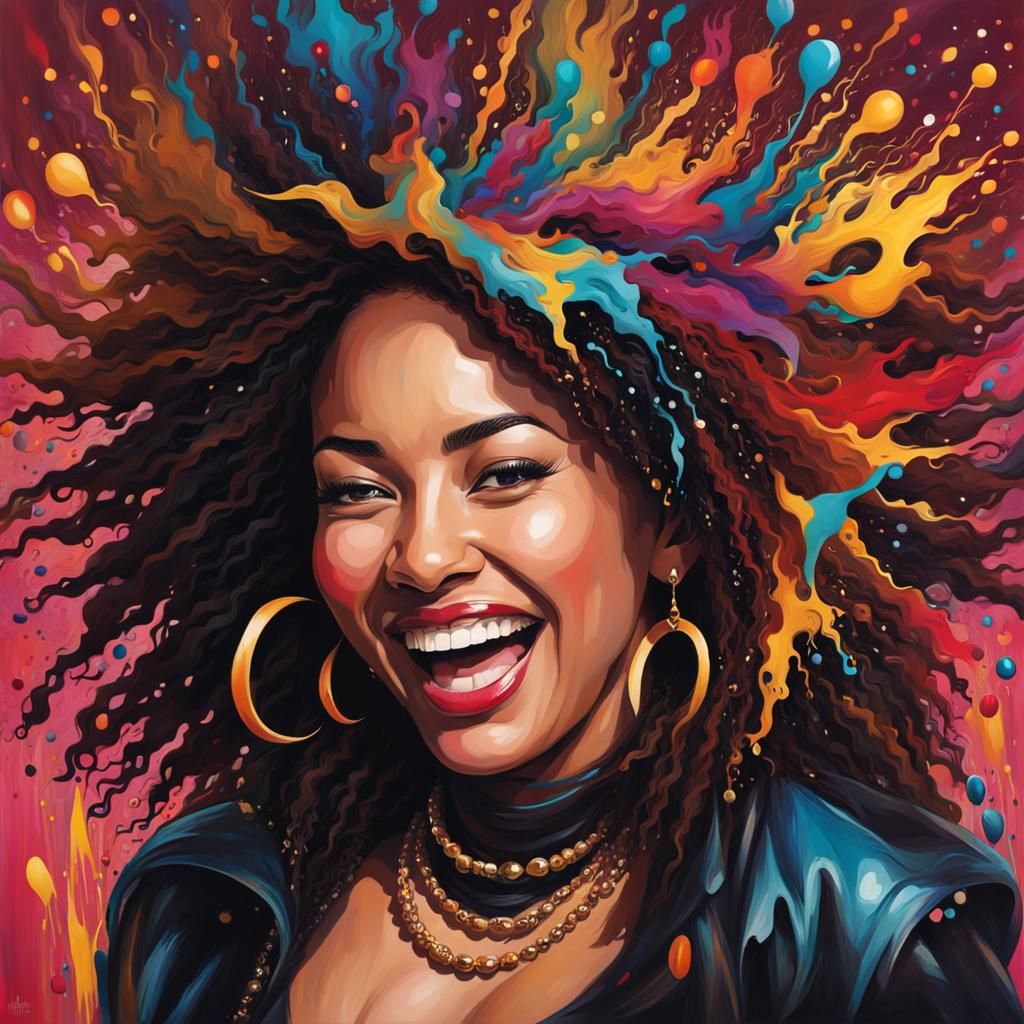 a blend of realistic and abstract laughing expressions from people of ...