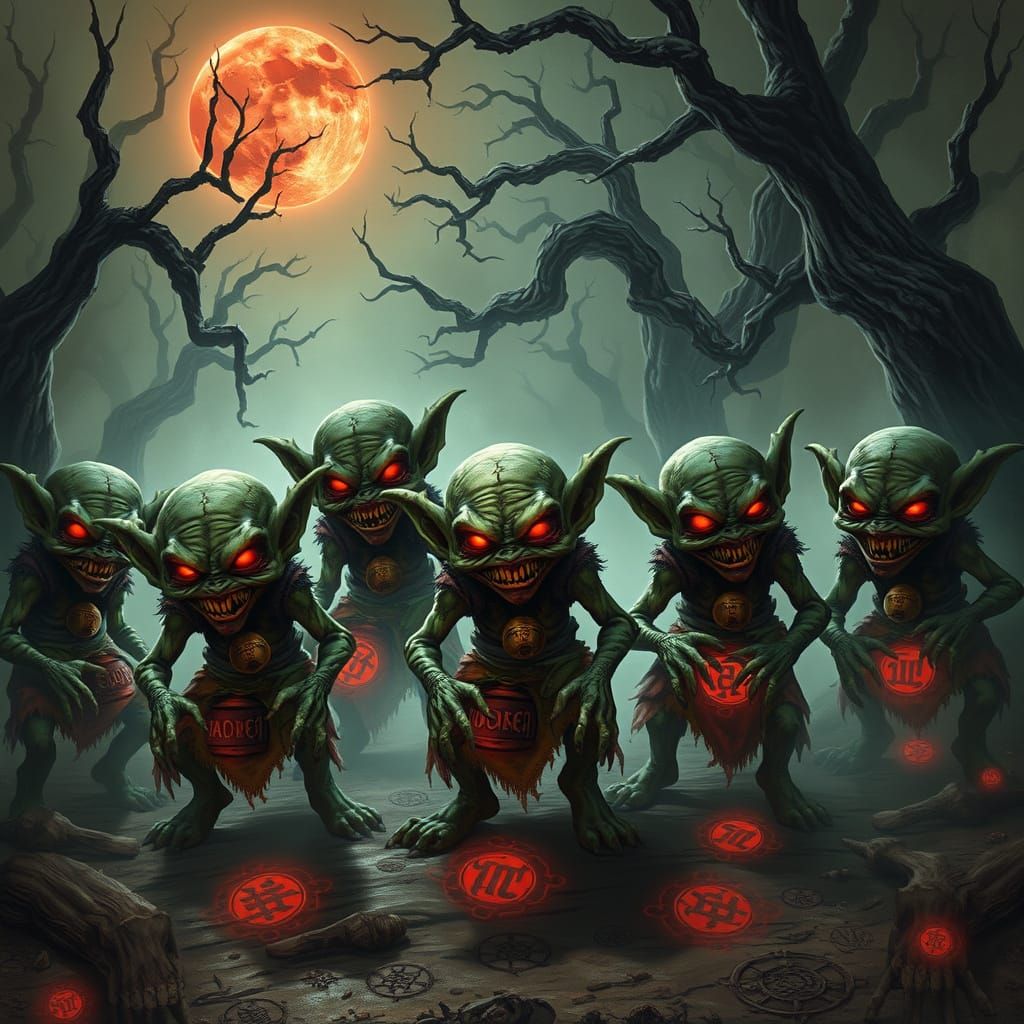 Grotesque Goblin-Like Creatures in a Dark, Foggy F... - AI Art