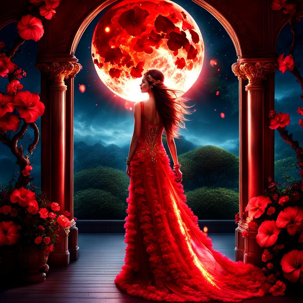 Red Moon and the Lady - AI Generated Artwork - NightCafe Creator