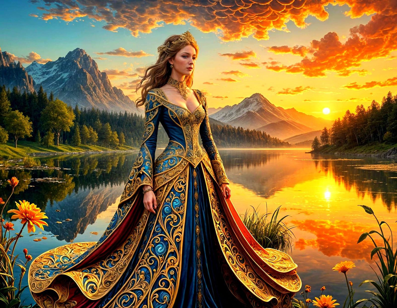 Art Nouveau Oil Painting with Ornate Filigree Desi... - AI Art