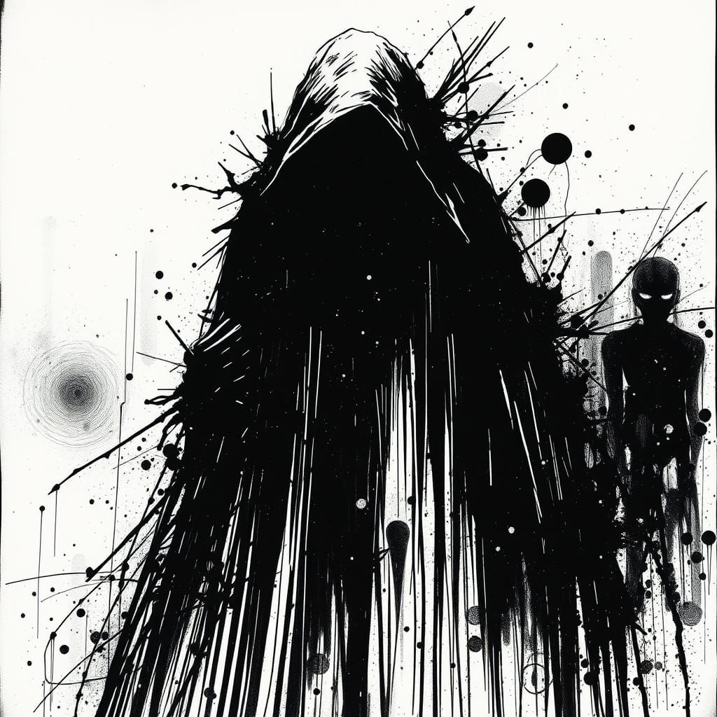 Dark, Gritty Ink Art Promo Shot in High Contrast - AI Art