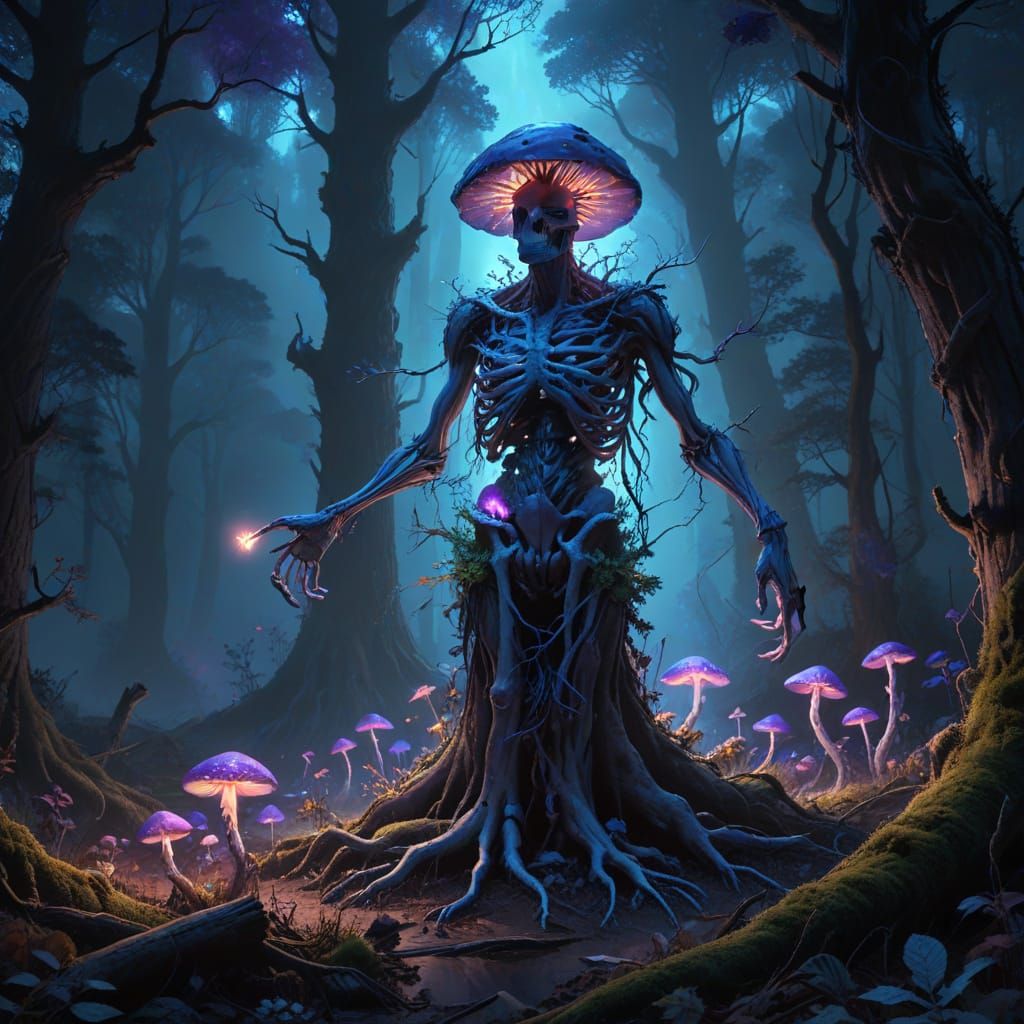 Ethereal Void Figure in Mystical Dark Forest - AI Art