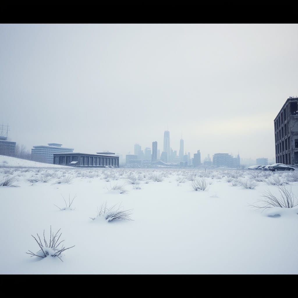 Post-Apocalyptic Winter Landscape with Ruins in Se... - AI Art