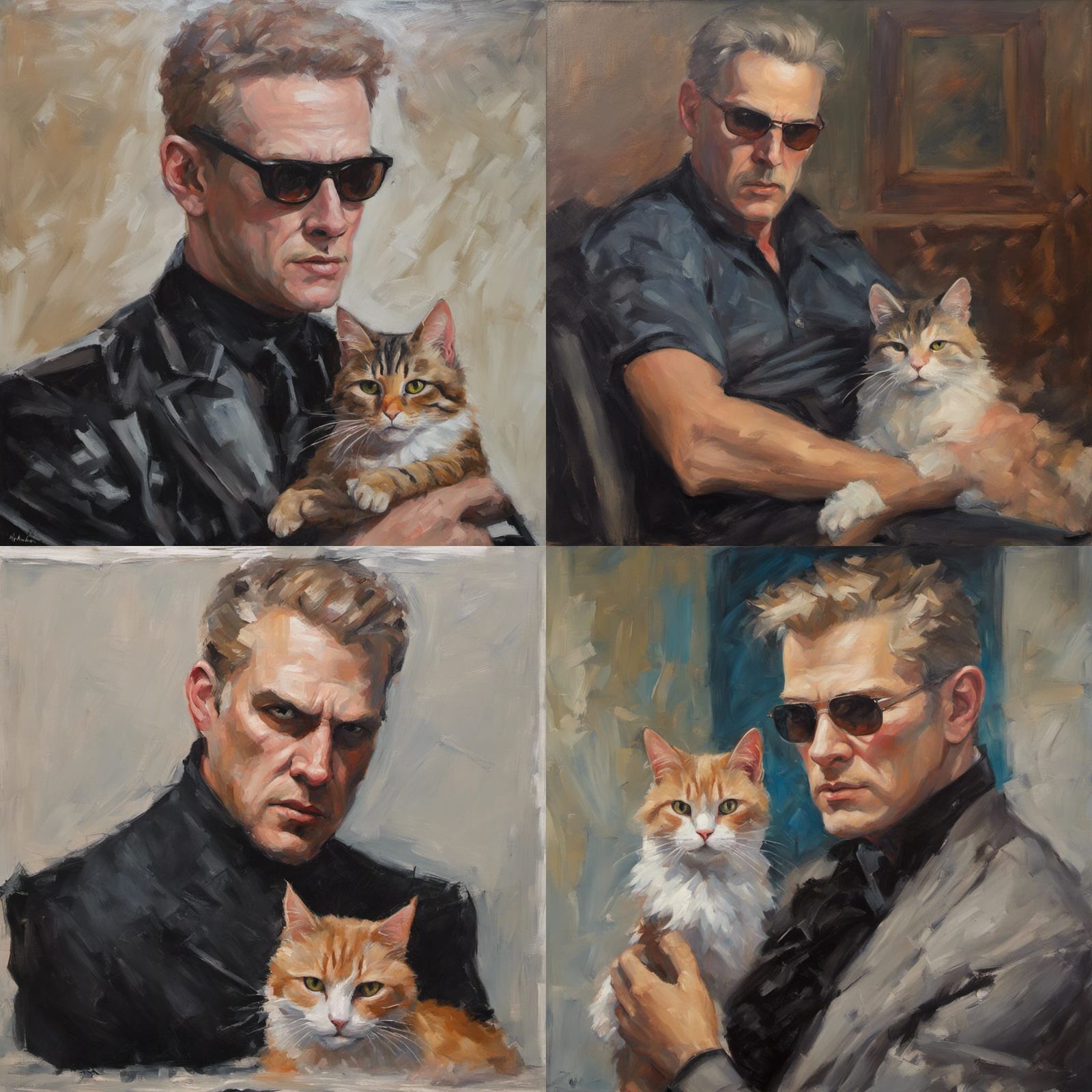 Expressive oil painting portrait of "Albert Wesker" and his cat "Albert ...