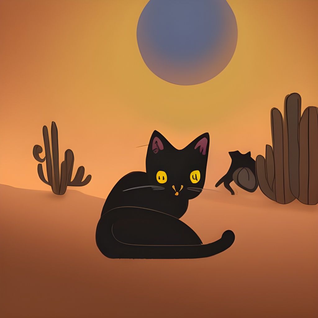 A black cat and a cute little house in the desert. - AI Generated ...