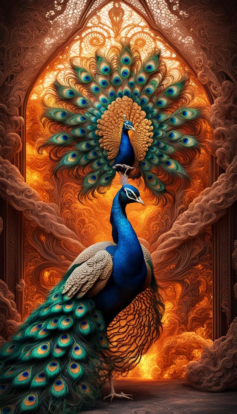 A lace flaming epic peacock made entirely of lace rising from large ...