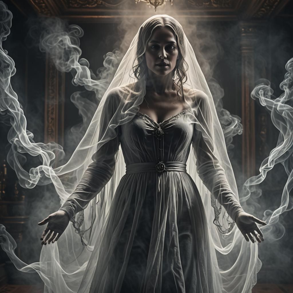 Photorealistic Surreal glowing magical alluring female ghost made out ...