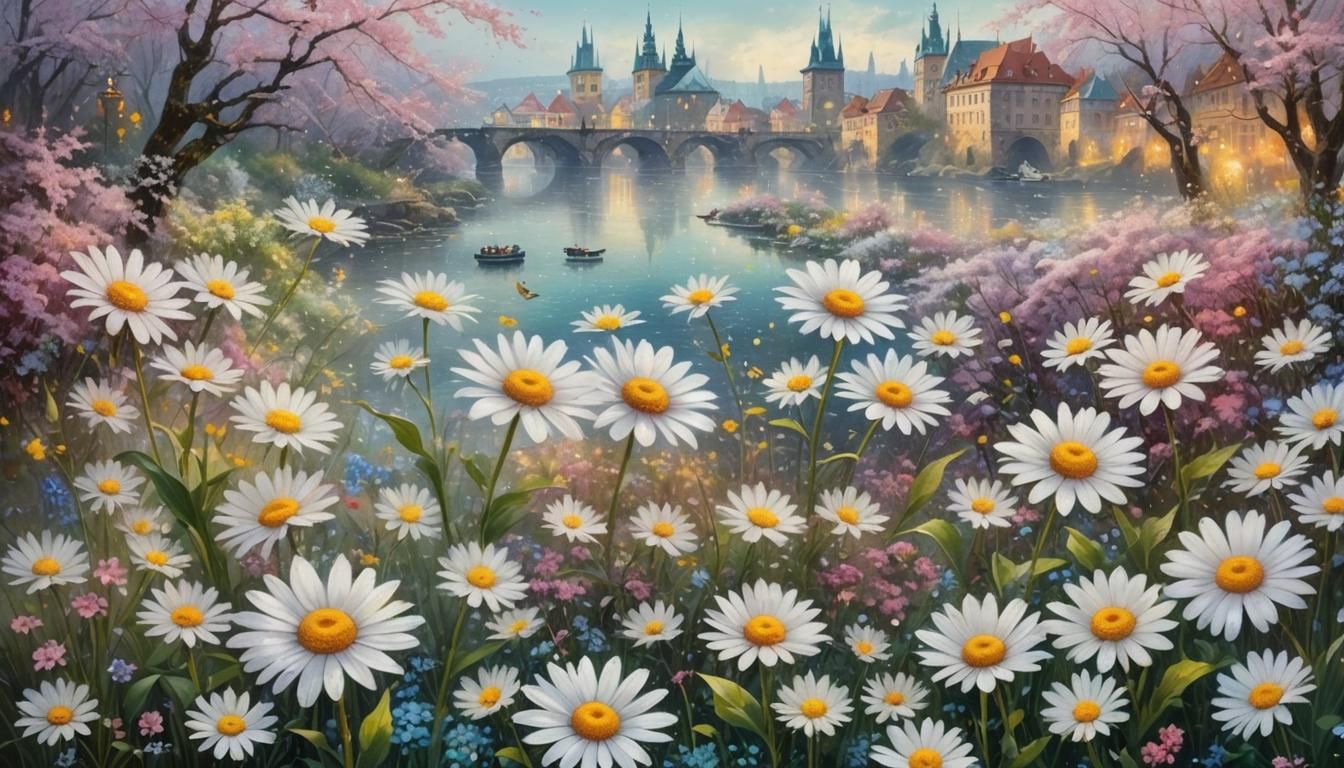 Spring Prague full of glitter and blooming daisies - AI Generated ...