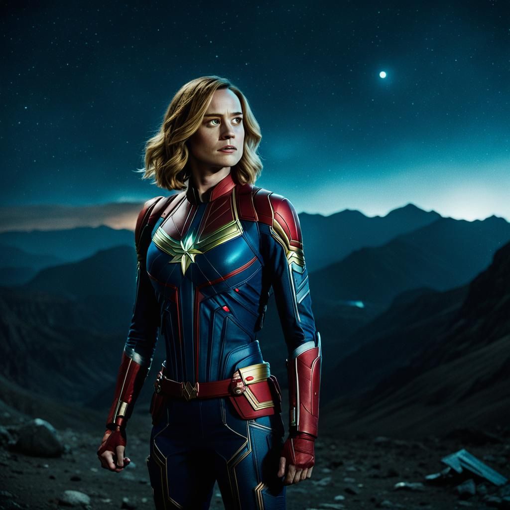 Captain Marvel in a mountain range at night - AI Generated Artwork ...
