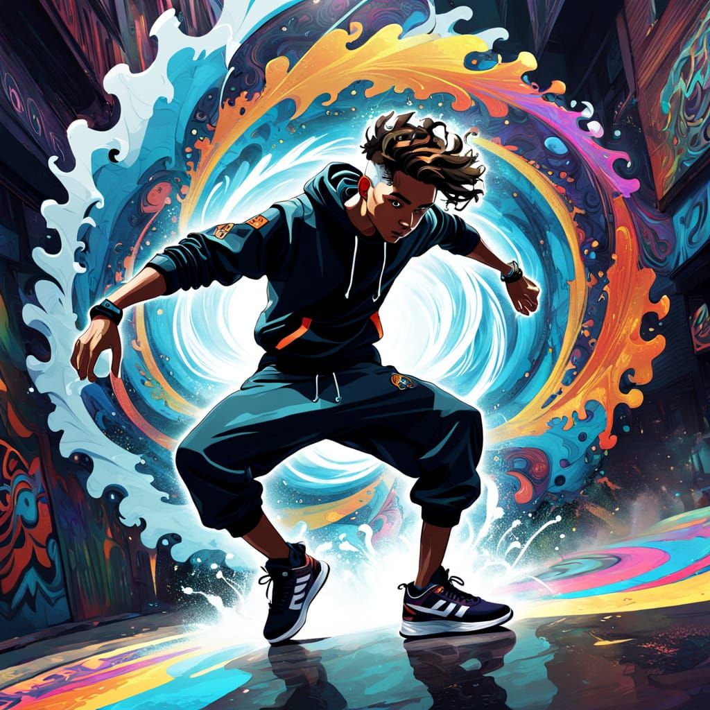 Vibrant Breakdancer in Psychedelic Fractal Street ... - AI Art