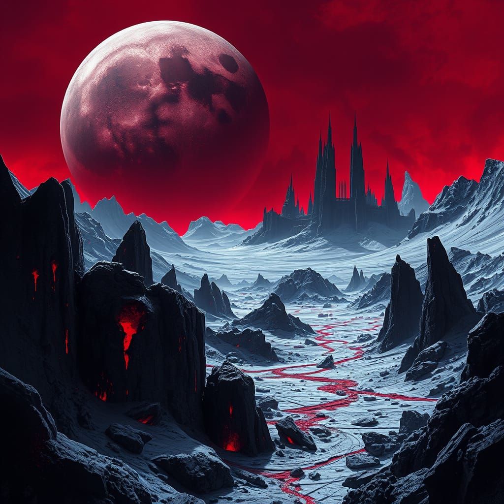 Dark, Icy Moon in the Void: NYX-9's Frozen Necropo... - AI Art