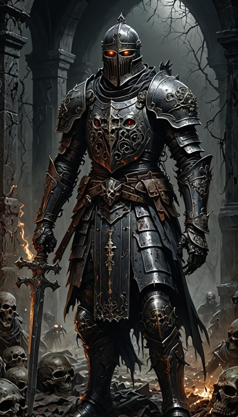 a haunted templer knight, turn into zombie, armor turn to black color ...