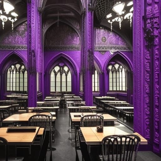 Gothic coffee cafe with Black walls with purple accents& Beautiful ...
