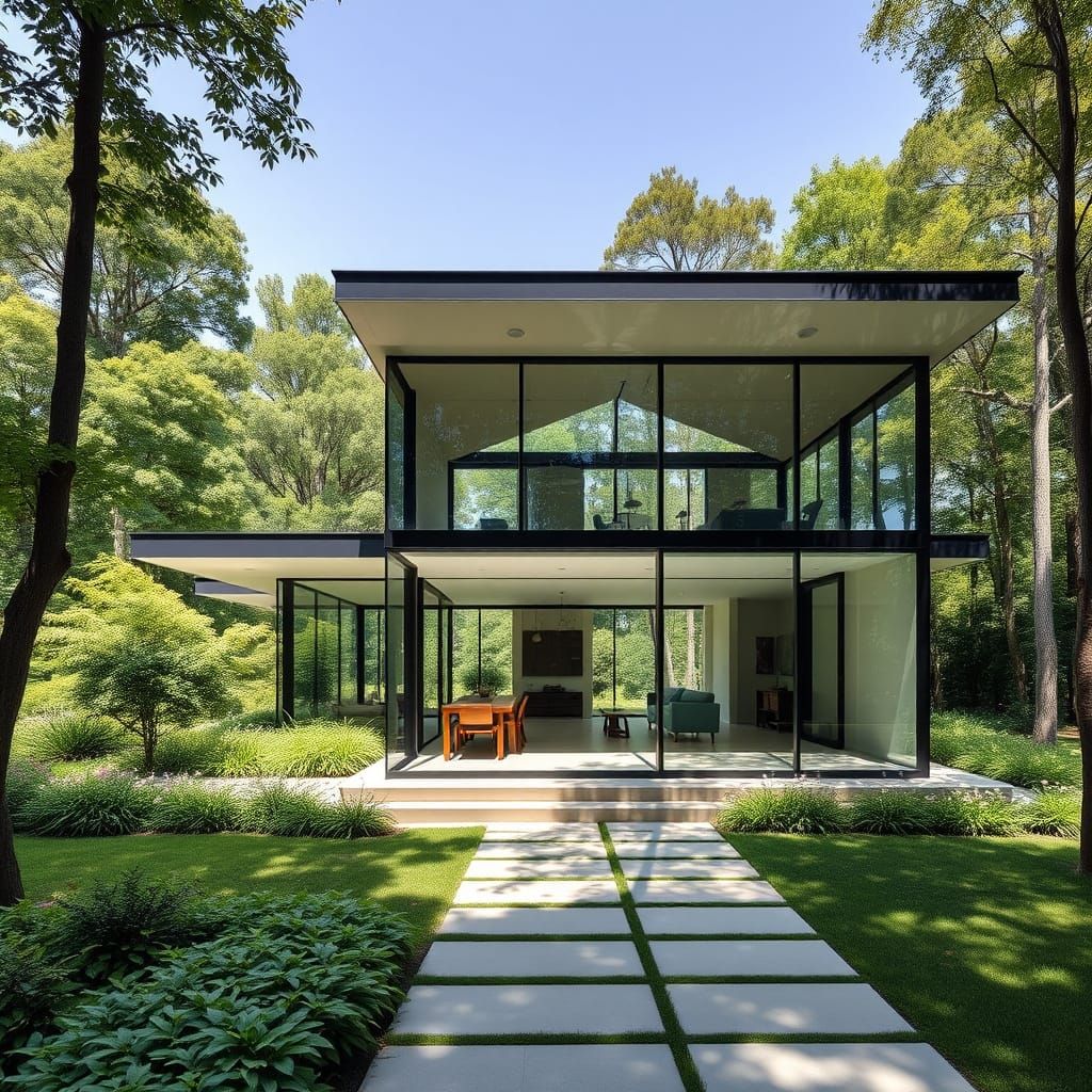 Glass house for living - Modern Glass House Surrounded by L...