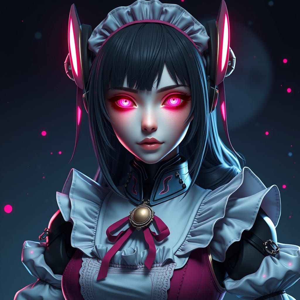 Android Maid Goddess in Radiant Pink - AI Art