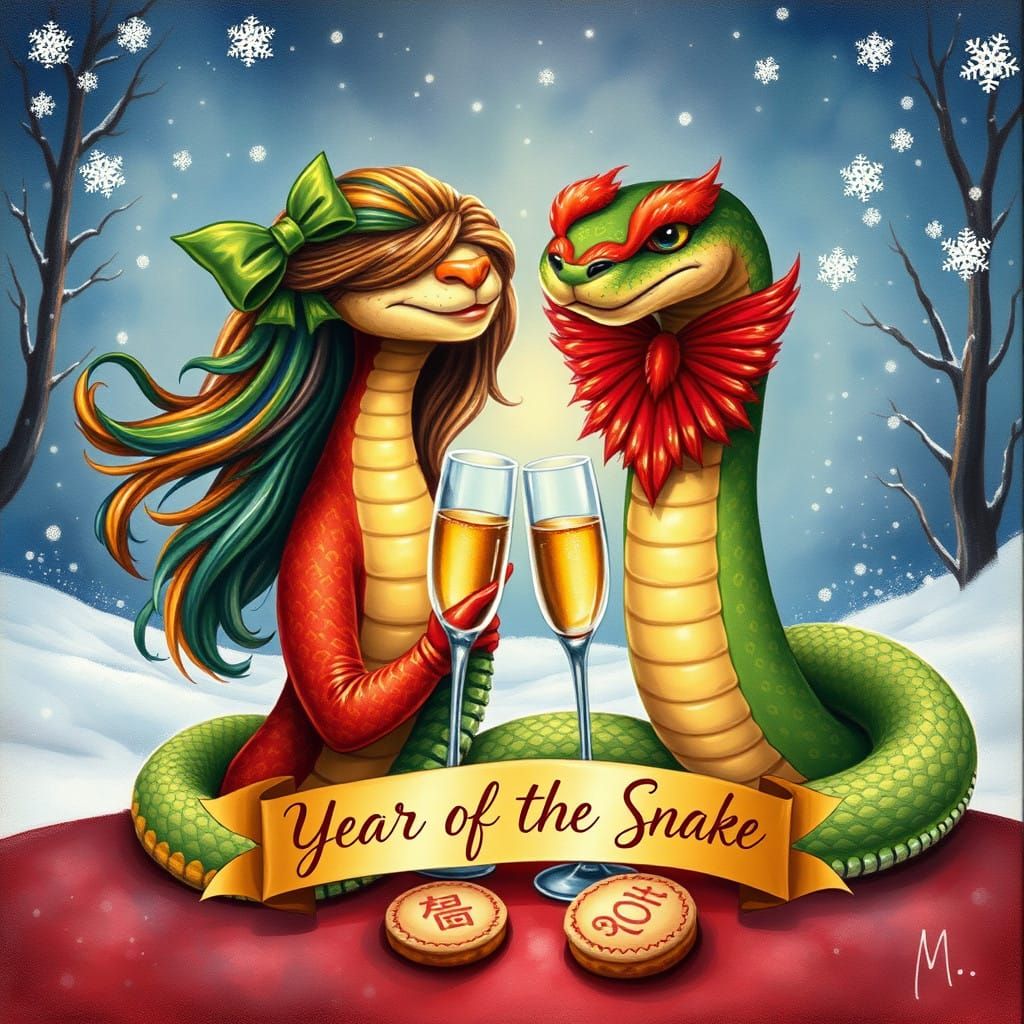 Wise Snakes Celebrate Chinese New Year in Vibrant ... - AI Art