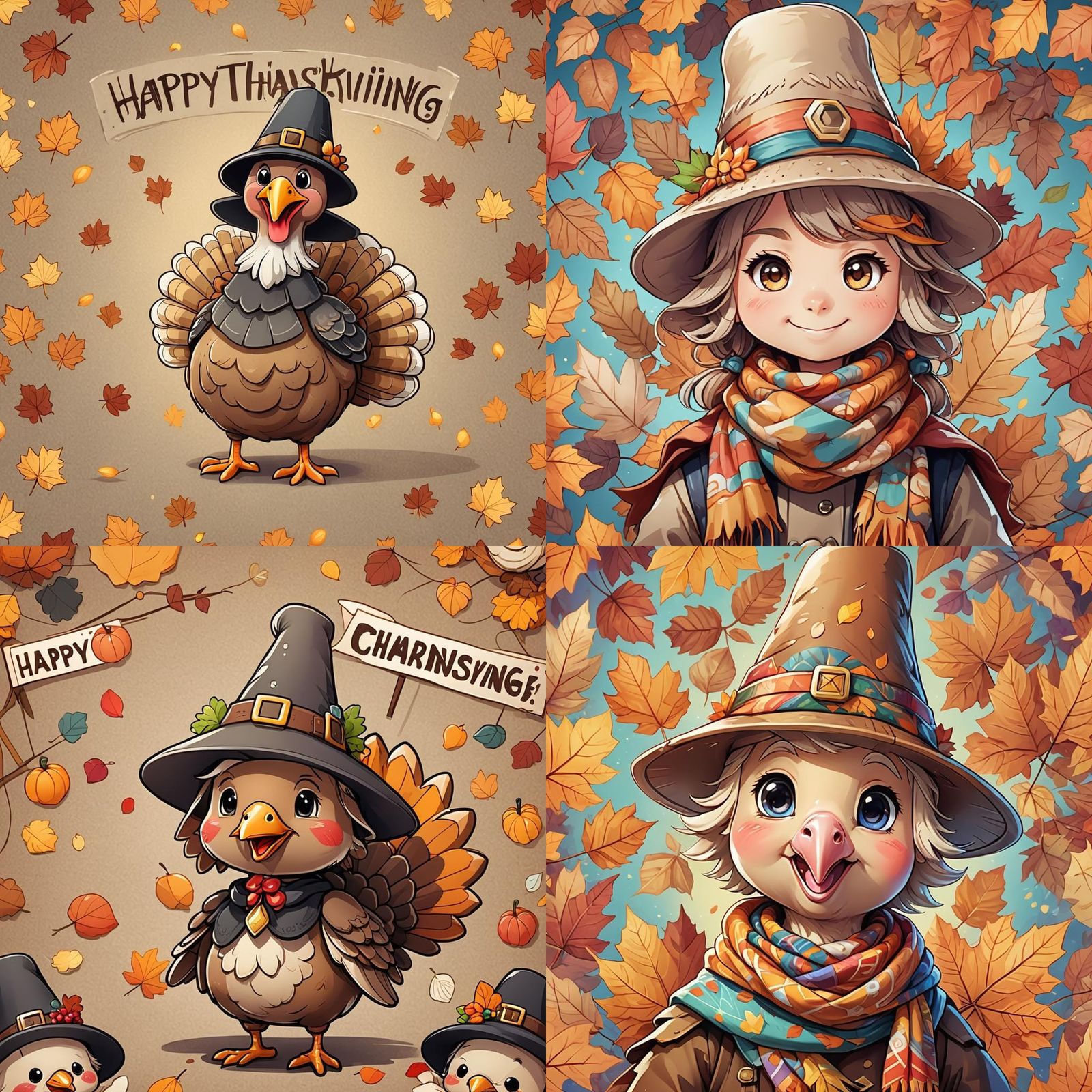 Chibi Turkey Wishes Happy Thanksgiving - AI Art