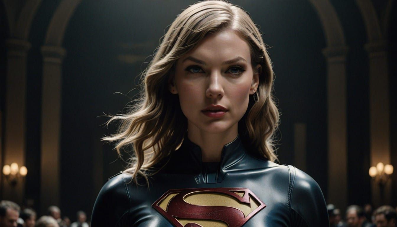 Taylor Swift as Regal Latex Supergirl - AI Art