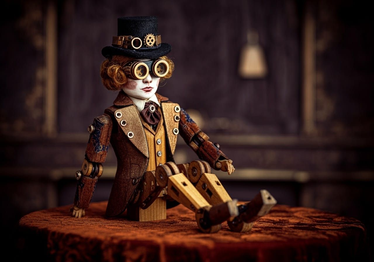 Figurative Wooden Crank-Driven Automata