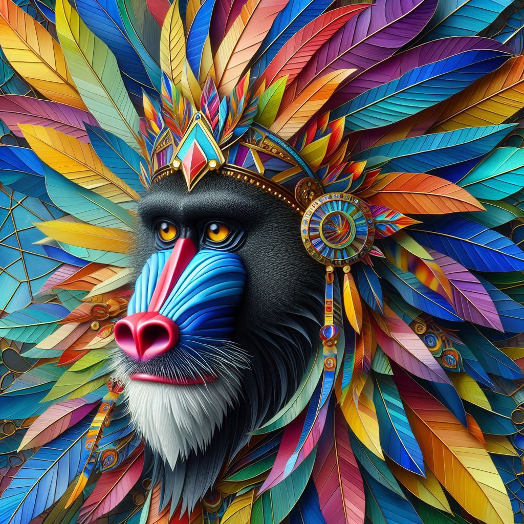 Colorful Mandrill with vibrant leaf headress - AI Generated Artwork - NightCafe Creator