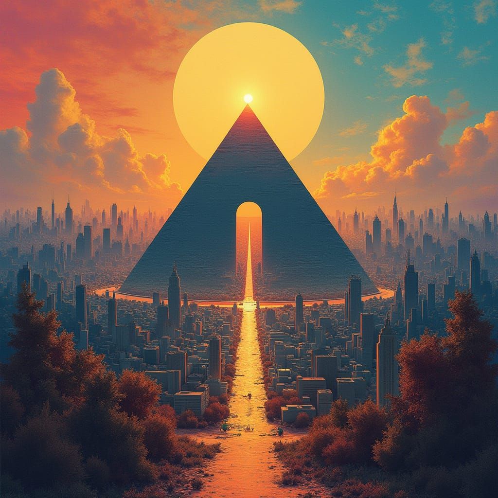 hollow pyramid - Hollow Pyramid Metropolis in Vibrant Abstr...