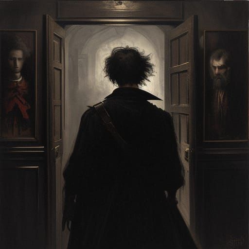 Man Pushes Vampire Away from Door in a Haunting, S... - AI Art