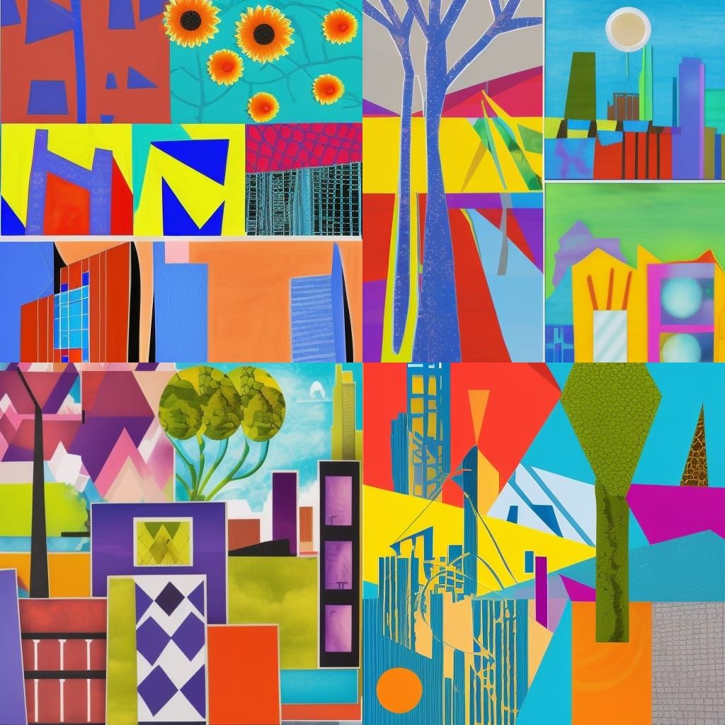 Create a vibrant artistic collage featuring elements of nature and ...