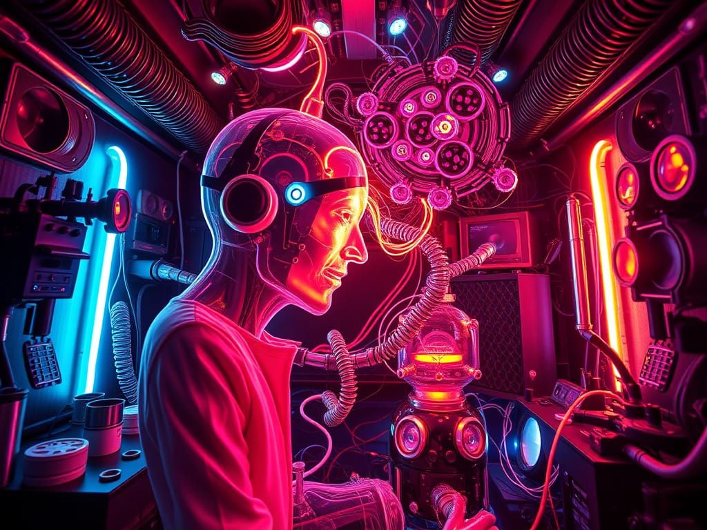 Brave Automaton About to Reveal Neon Liquid Fire Outline