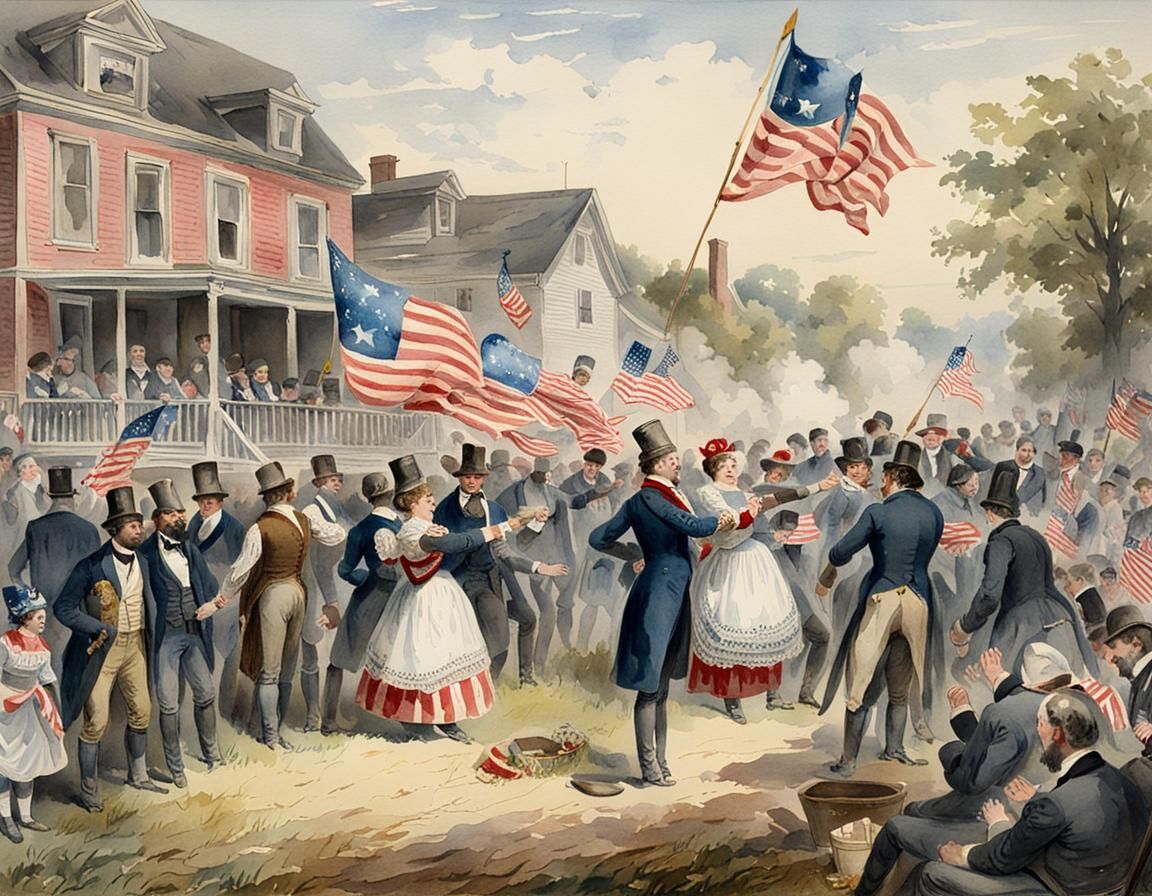 A watercolor painting of A fourth of July Celebration 1876, - AI ...