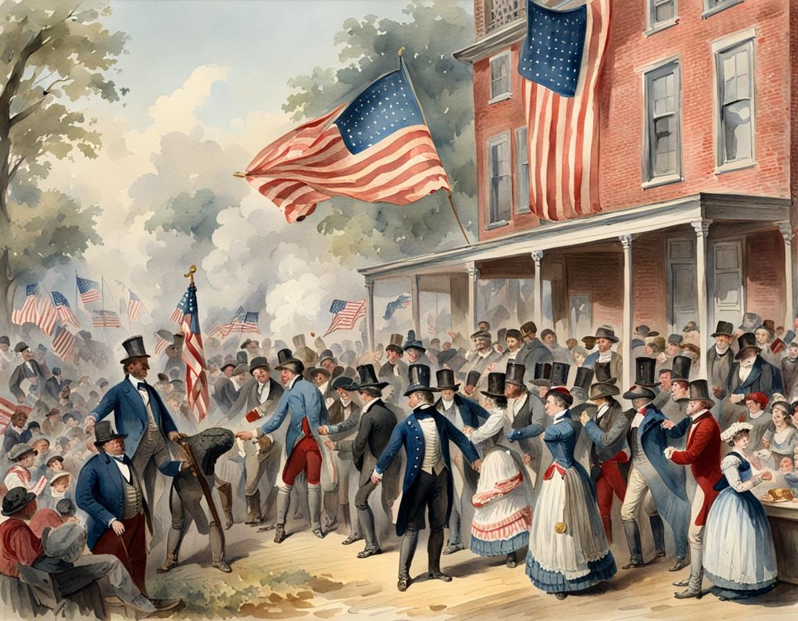 A watercolor painting of A fourth of July Celebration 1876, - AI ...