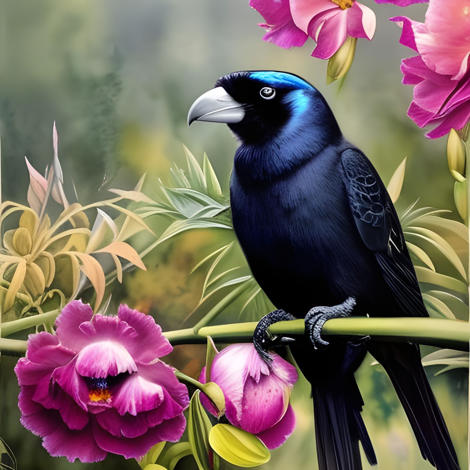 Portrait of a crow and a parrot The victim and the thief Fine art ...