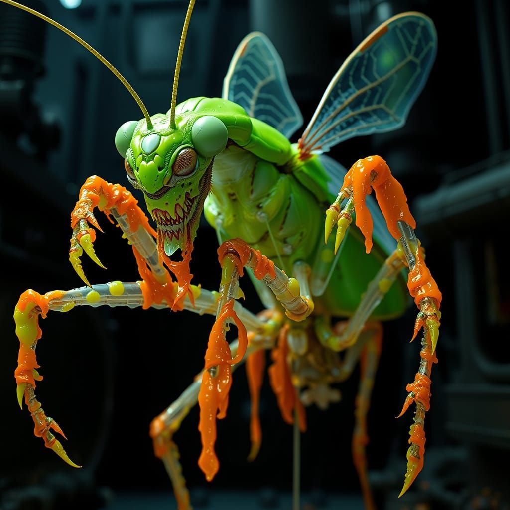 Biomechanical Abomination in Neon Green Ooze - AI Art