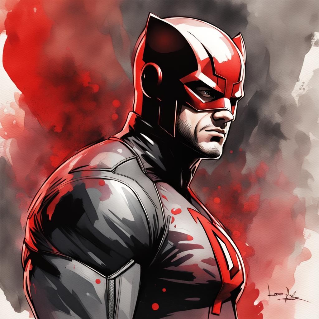 Marvel's Daredevil portrait in red and grey Splash art style, by Lois ...
